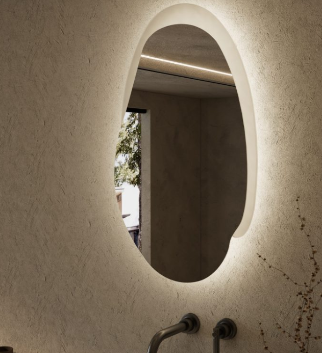 Emer Organic Shape LED Backlit Wall Mirror - Matte Grey Acrylic Edge ...