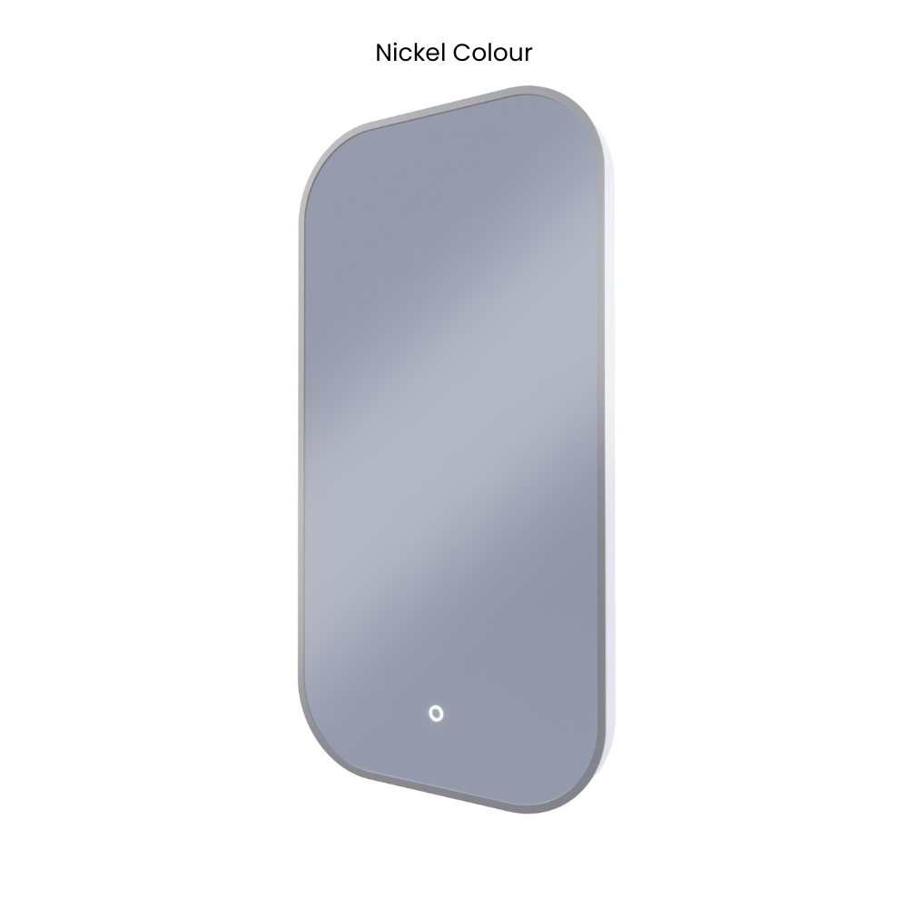 Ace Curved Corners Brushed Nickel Backlit LED Mirror — SHINE MIRRORS ...