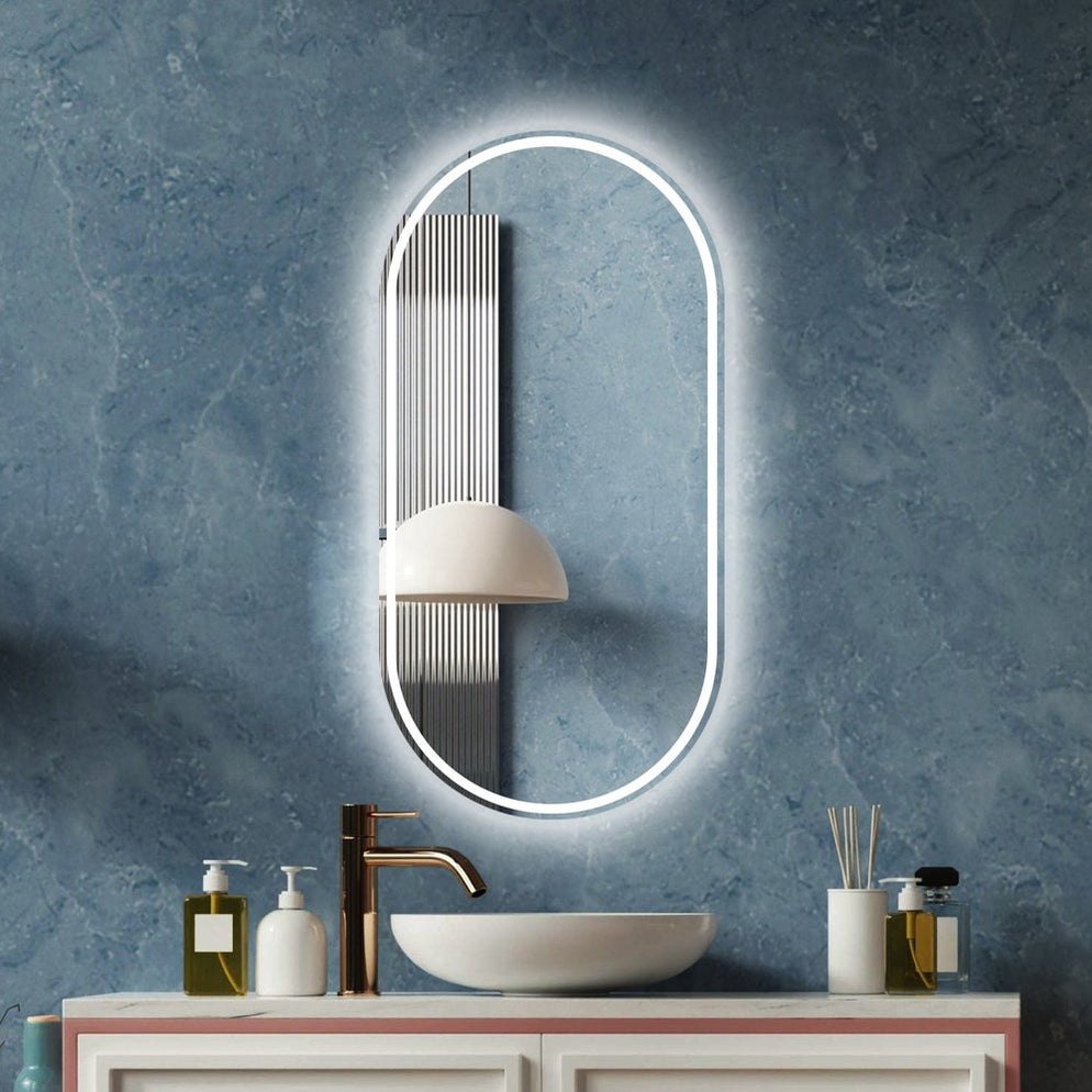 Adamson Pill Shaped Frontlit LED Light Bathroom Mirror With Changeable ...