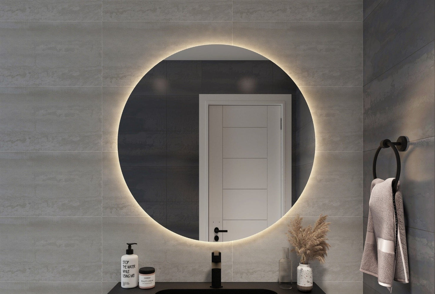 Alessio Round Backlit LED Mirror with Adjustable LED Colour and Wave M ...