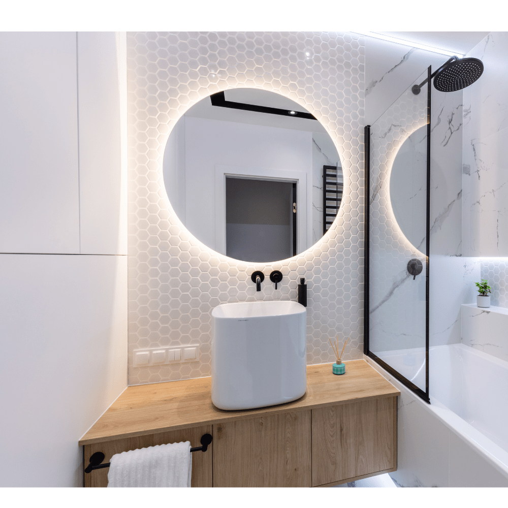 Alessio Round Backlit LED Mirror with Adjustable LED Colour and Wave M ...