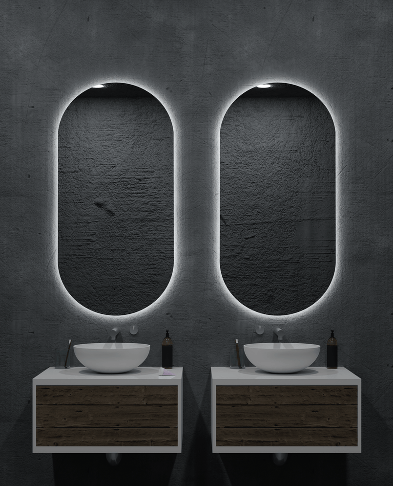 Amara Oval Pill Shaped Backlit LED Mirror with Adjustable LED Colour a ...