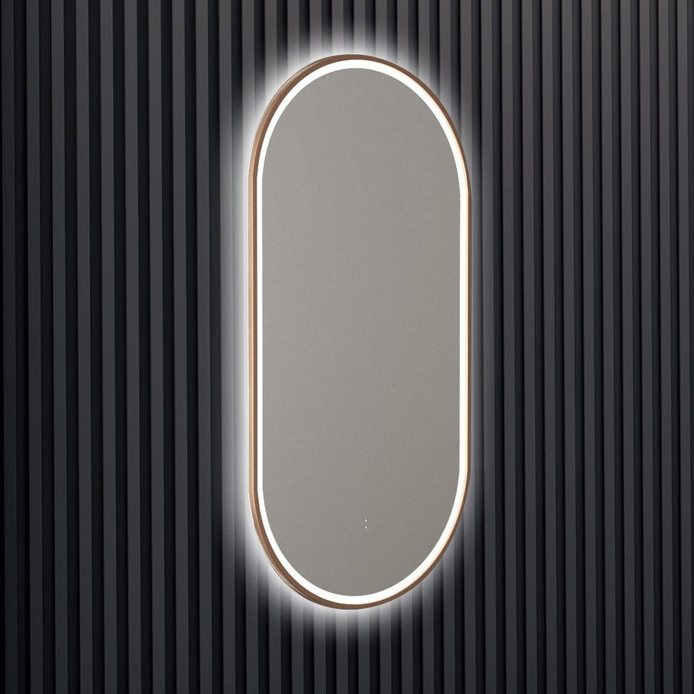 Neo Brushed Bronze Pill LED Frontlit Bathroom Mirror — SHINE MIRRORS ...