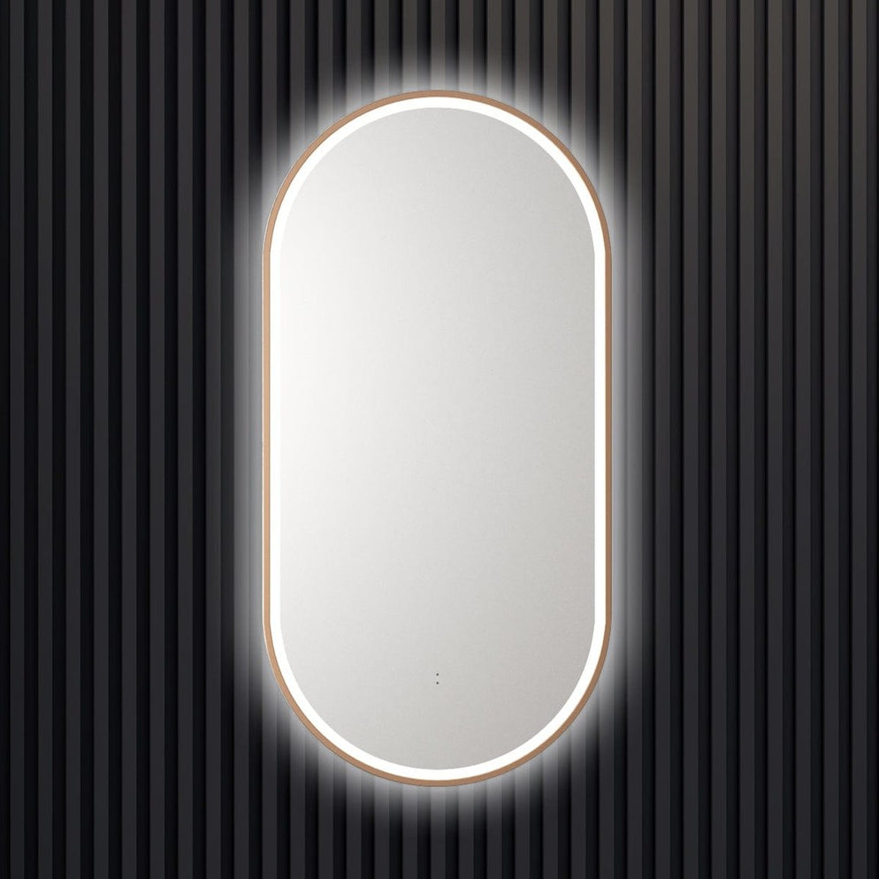 Neo Brushed Bronze Pill LED Frontlit Bathroom Mirror — SHINE MIRRORS ...