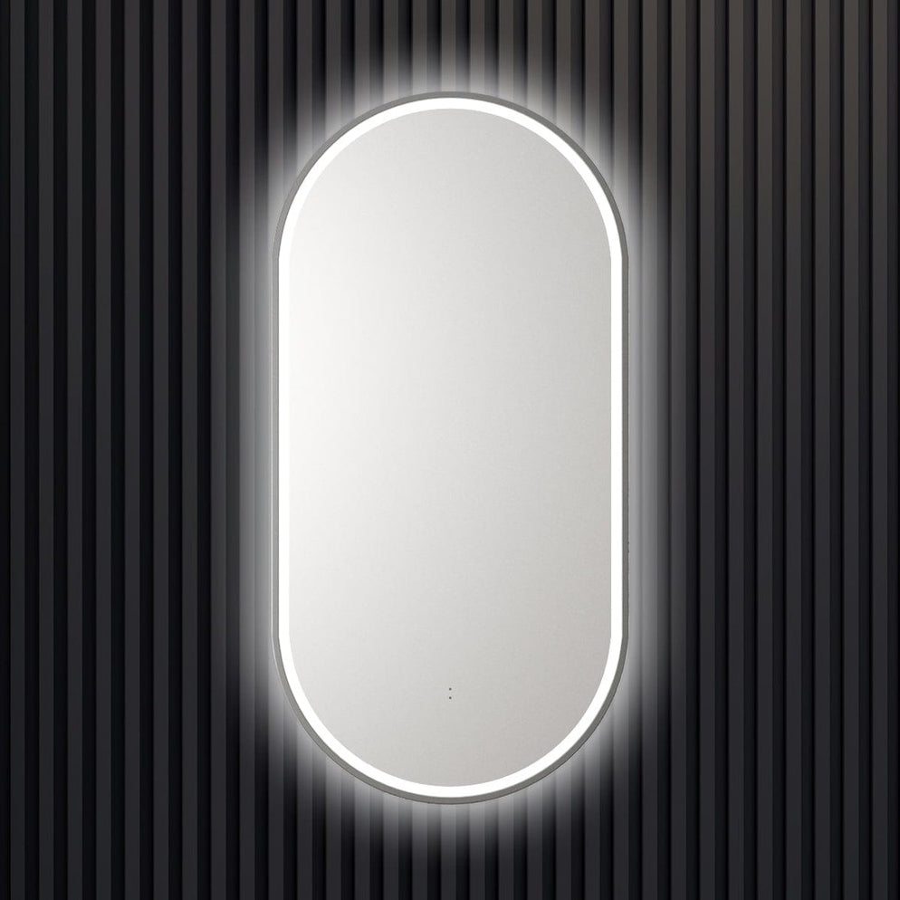 Neo Gun Metal Pill LED Frontlit Bathroom Mirror — SHINE MIRRORS AUSTRALIA