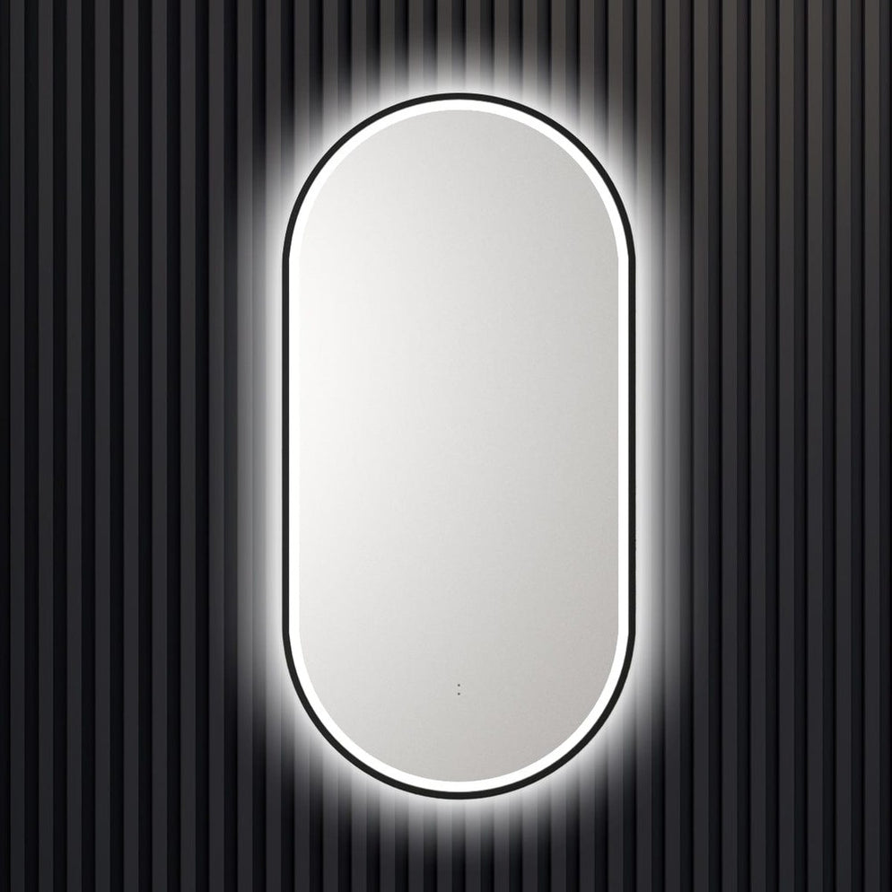 Neo Matte Black Pill LED Frontlit Bathroom Mirror — SHINE MIRRORS AUSTRALIA
