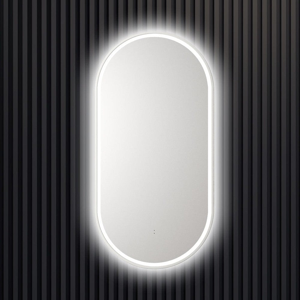 Neo Matte White Pill LED Frontlit Bathroom Mirror — SHINE MIRRORS AUSTRALIA