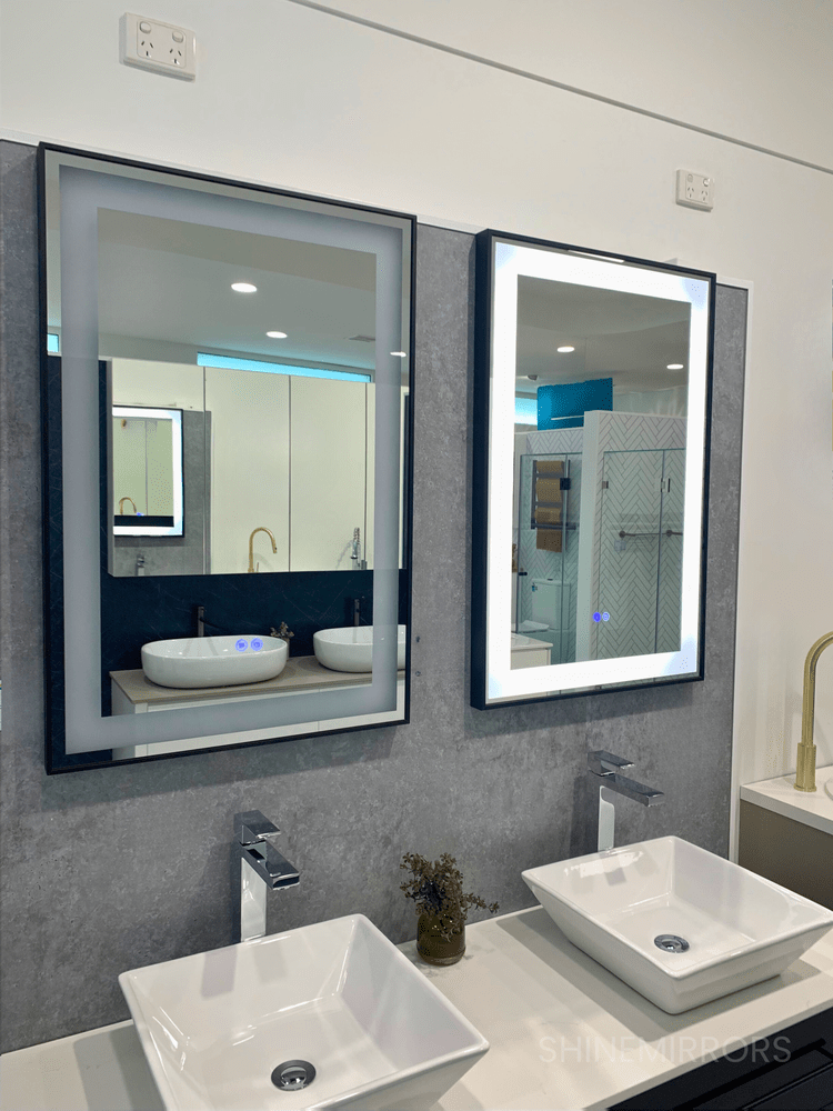 Perlyn Rectangle Black LED Frontlit Bathroom Mirror — SHINE MIRRORS ...