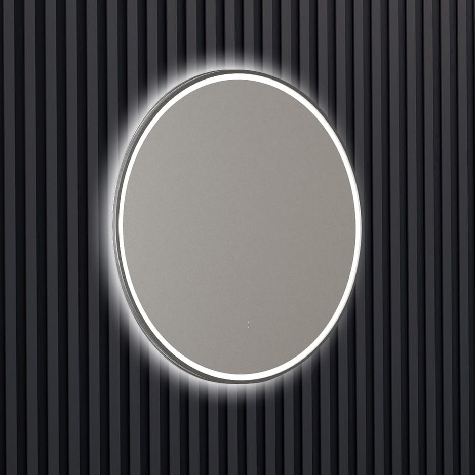 Wyndell Gun Metal Round Frontlit LED Bathroom Mirror — SHINE MIRRORS ...