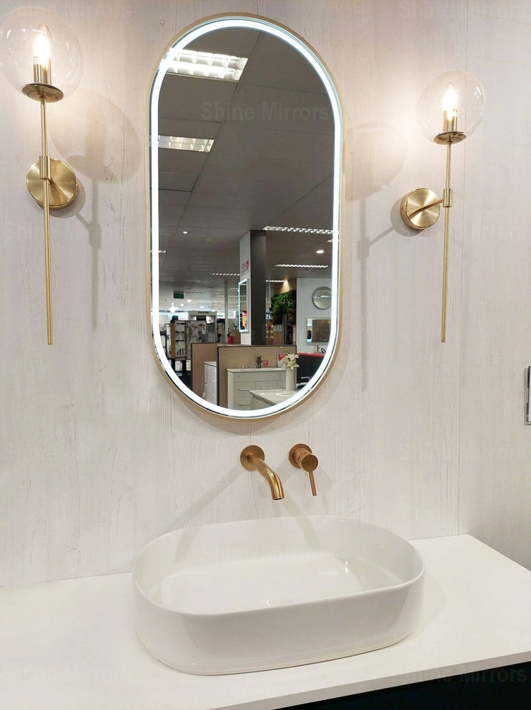 Gatsby Brushed Brass Oval Frontlit LED Bathroom Mirror — SHINE MIRRORS ...