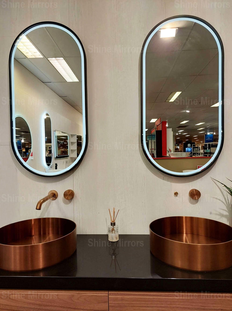 Gatsby Matte Black Oval Frontlit LED Bathroom Mirror — SHINE MIRRORS ...