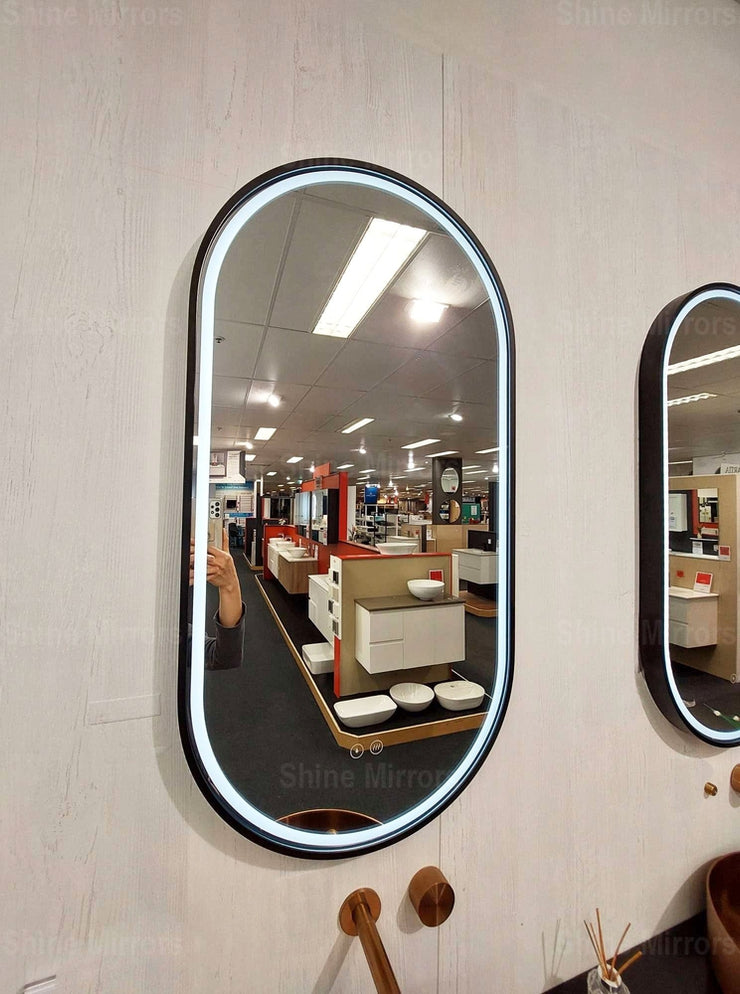 Gatsby Matte Black Oval Frontlit LED Bathroom Mirror — SHINE MIRRORS ...